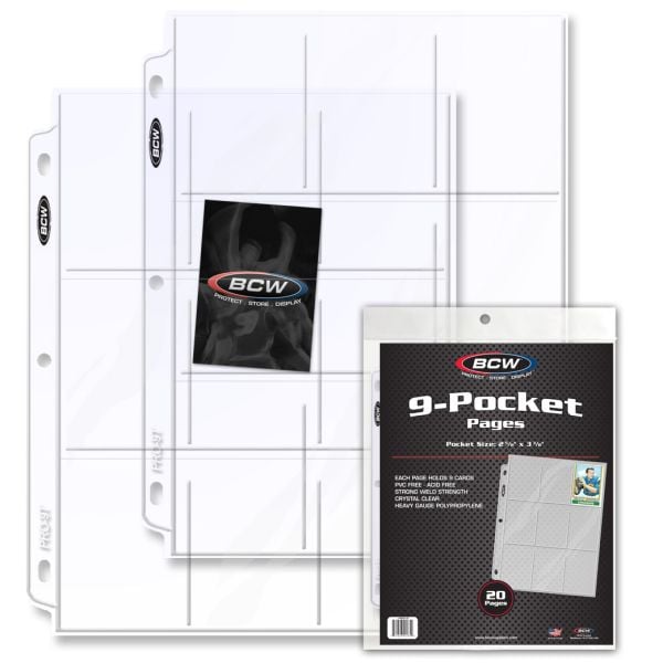 Package of 20 BCW 9-pocket pages over two individual pages with card ...